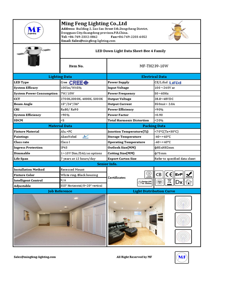 LED Down Light Data Sheet - MF-TH239 | PDF | Power Supply | Electrical ...