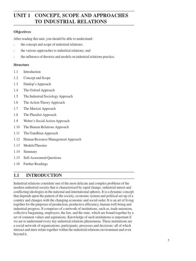 Unit 1 Concept, Scope and Approaches To Industrial Relations | PDF
