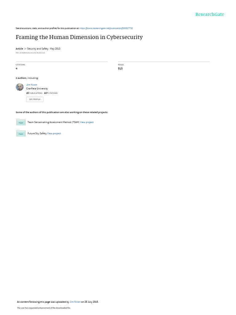 Framing The Human Dimension in Cyber Security Revised Manuscript | PDF | Computer Security ...