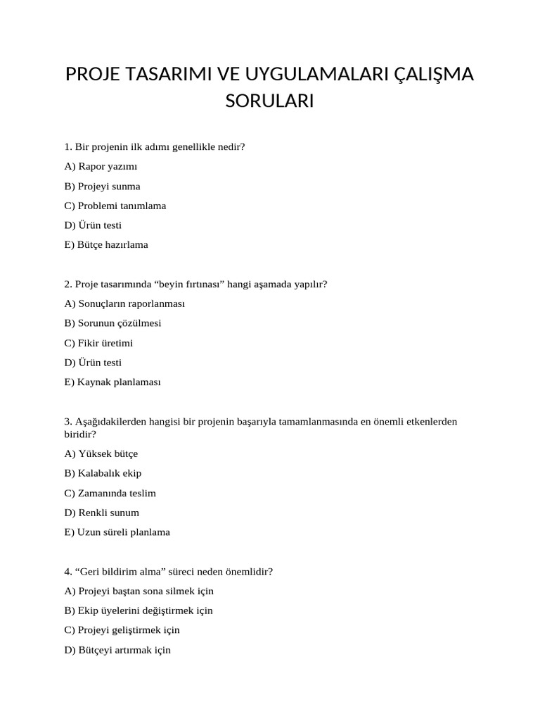 Sinif Proje Tasarimi Ve Uygulamalari Çalişma Sorulari | PDF