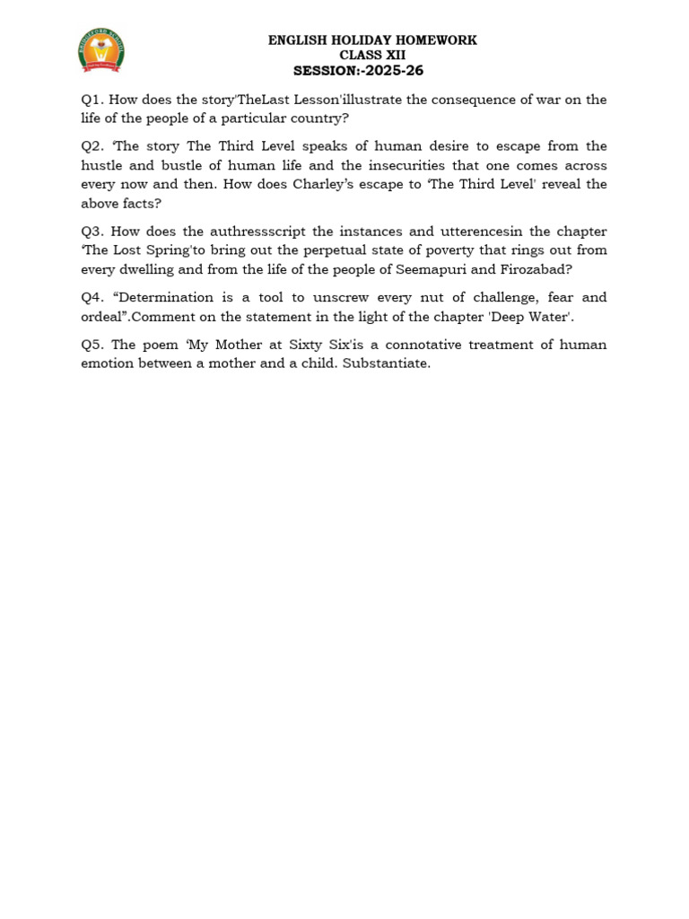 Science Holiday Homework Class Xii (2025-26) | PDF | Electric Field ...