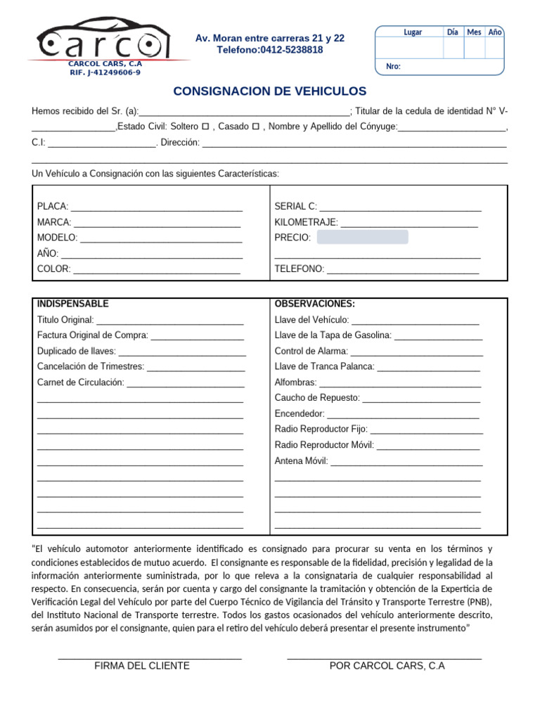 Contrato de Consignación de Vehículo | PDF | Transporte