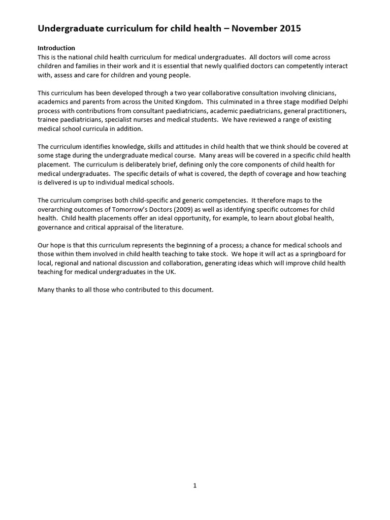 Curriculum Child Health | PDF | Curriculum | Patient Safety