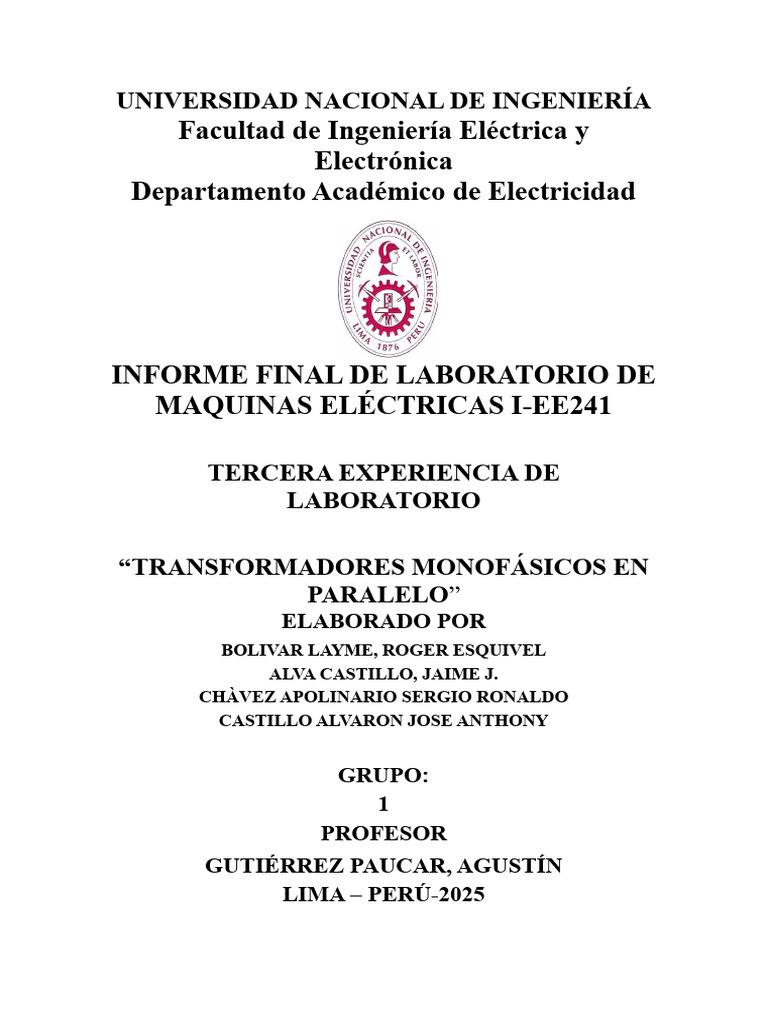 Inf Final E3mauinas Lectricas1.Mmm | PDF | Transformador | Ingenieria Eléctrica