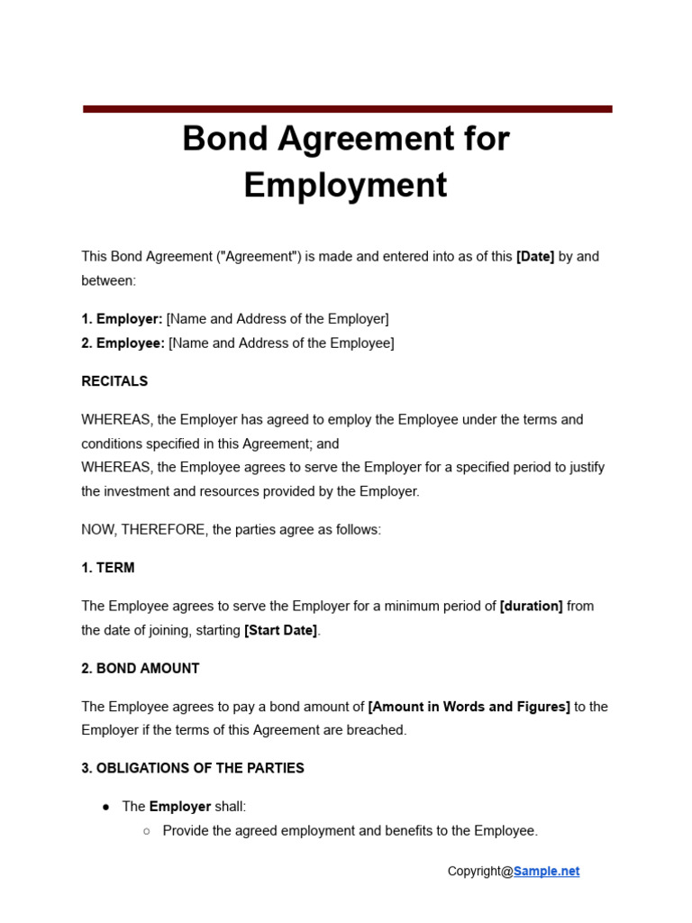 Employment Bond Agreement Template | PDF