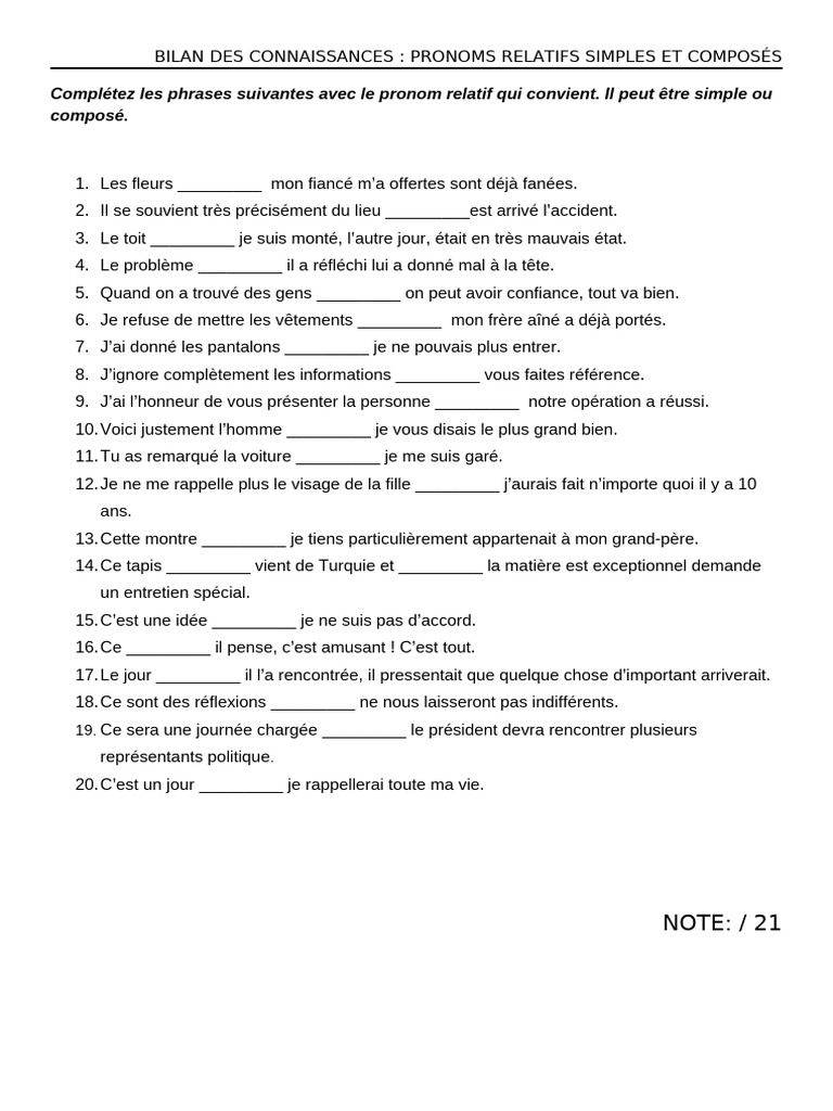 Exercices sur les pronoms relatifs | PDF