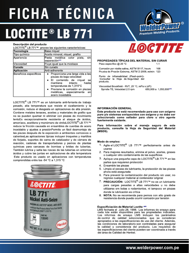 Ficha Tecnica Loctite® LB 771 | PDF
