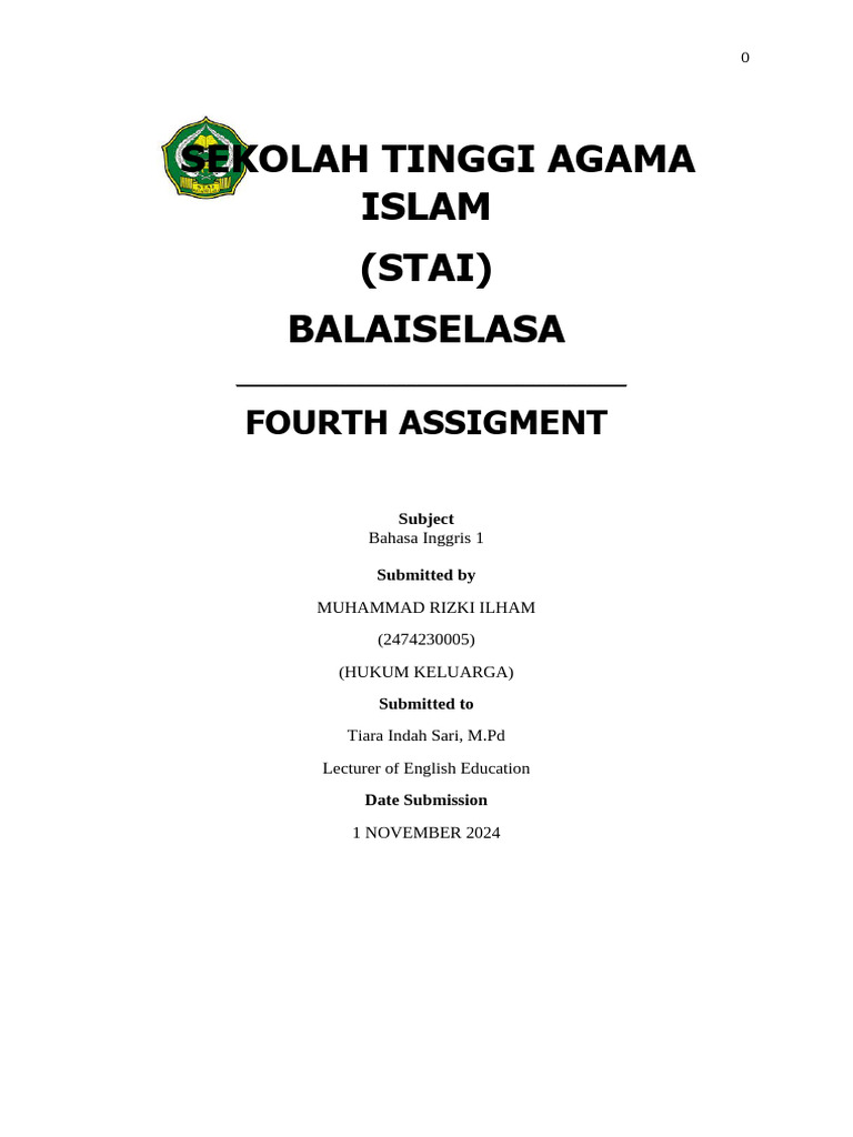 Fourth Assignment - Muhammad Rizki Ilham - Bahasa Inggris1-2 | PDF