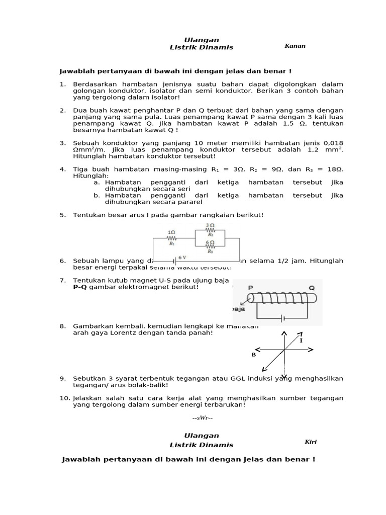 Latihan Soal Fisika Kelas 9 Listrik Dinamis | PDF