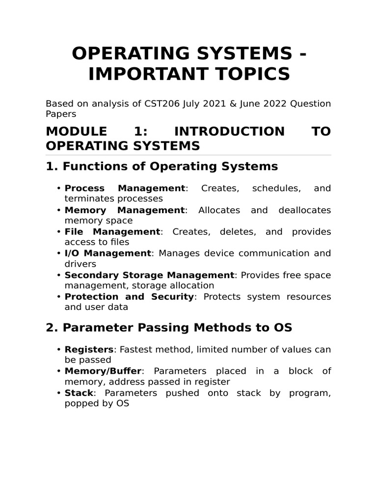 CST206 Operating Systems Important Topics | PDF | Operating System | Process (Computing)