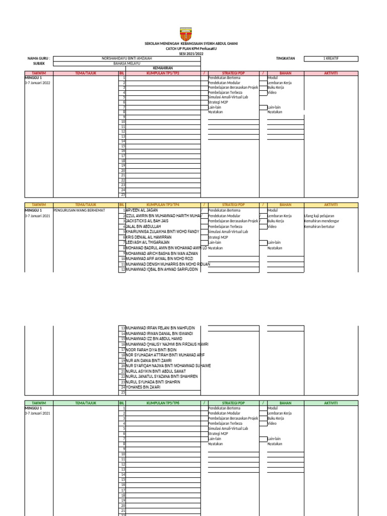Catch-Up Plan 1 Kreatif | PDF