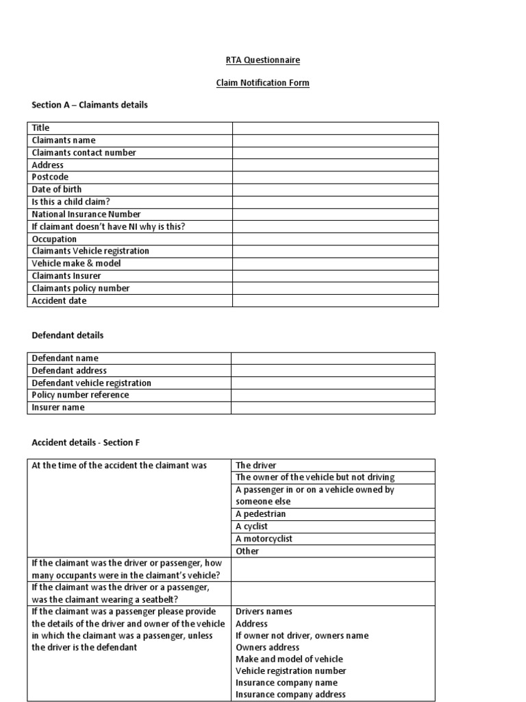 RTA Questionnaire | PDF | Traffic Collision | Costs In English Law