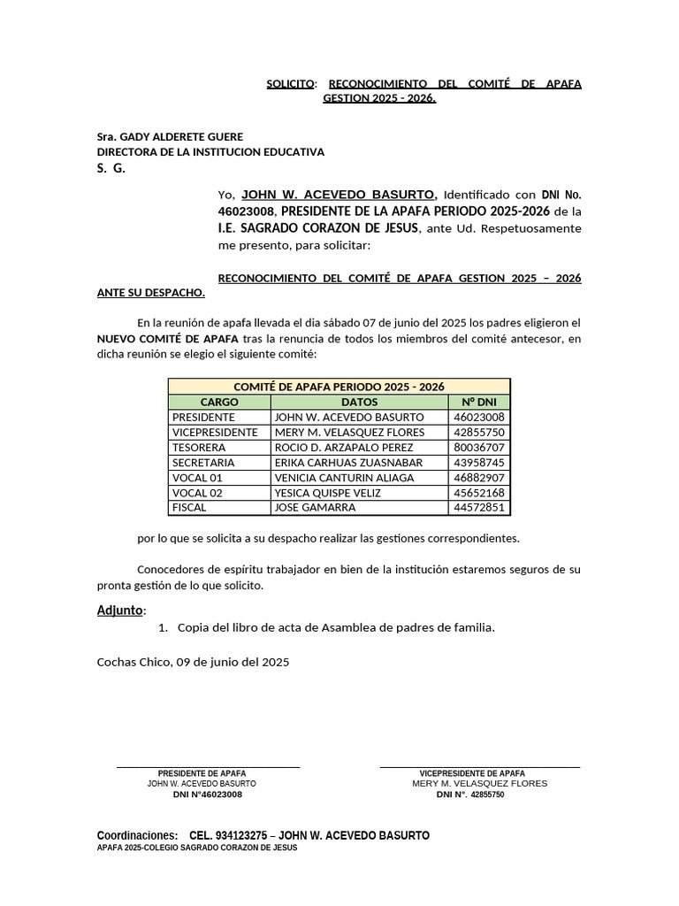 Solicitud Reconocimiento de La Apafa | PDF