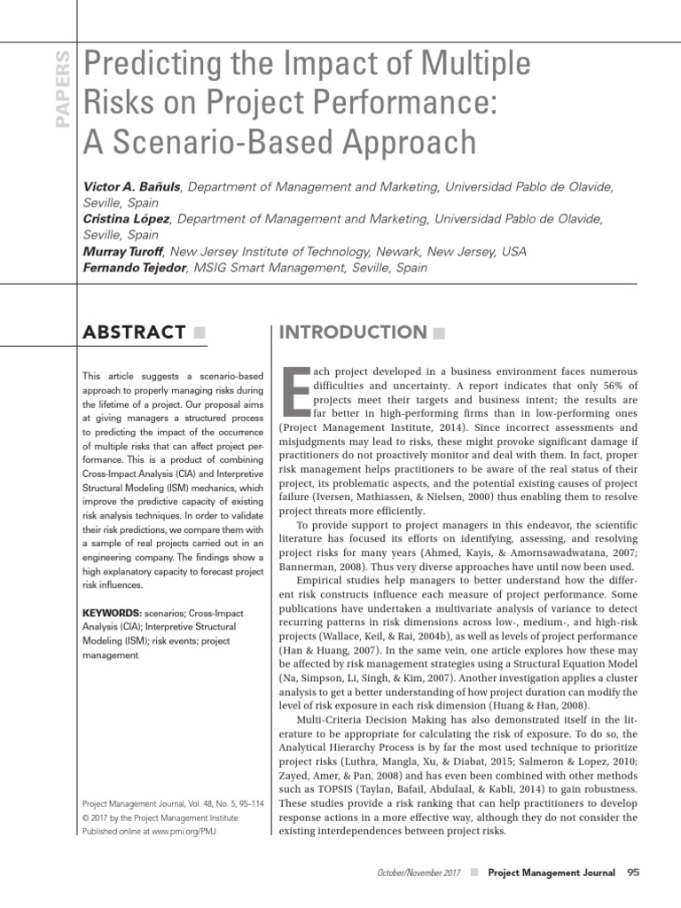 Predicting The Impact of Multiple Risks On Project Performance: A Scenario-Based Approach | PDF ...