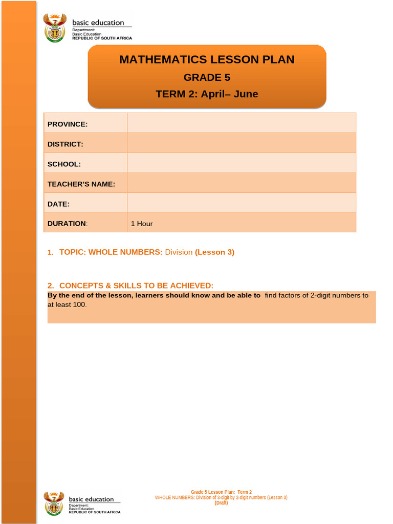 Grade 5 Term 2 DIVISION Lesson 3 | PDF | Lesson Plan | Learning