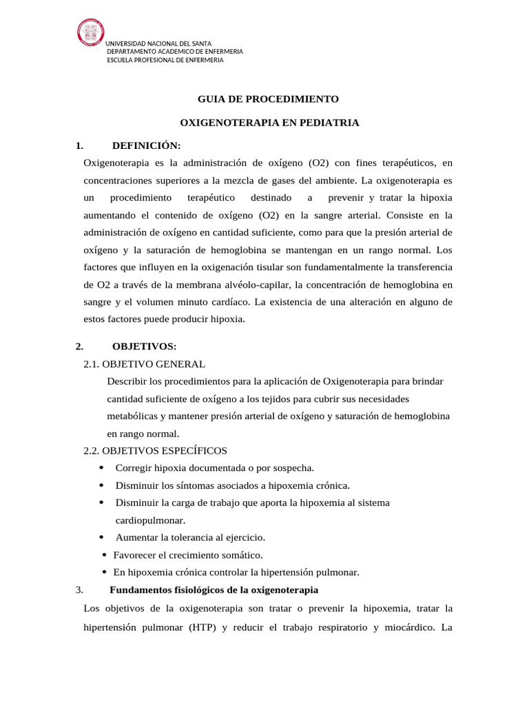 Guia de Procedimiento Oxigenoterapia | PDF | Oxígeno | Sistema respiratorio