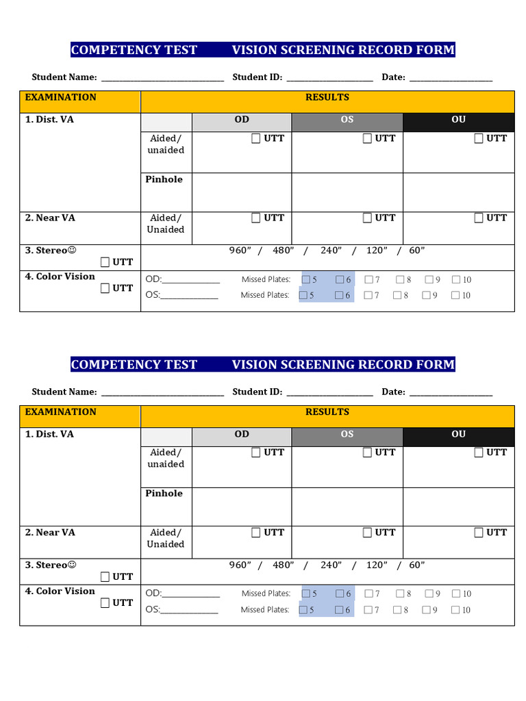 Lab Competency Test Record Form - Blackboard | PDF