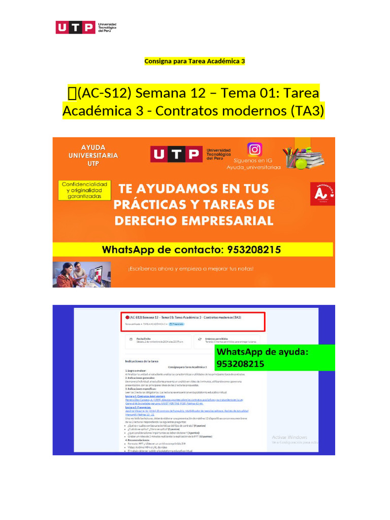 ? (AC-S12) Semana 12 - Tema 01 Tarea Académica 3 - Contratos Modernos (TA3) | PDF