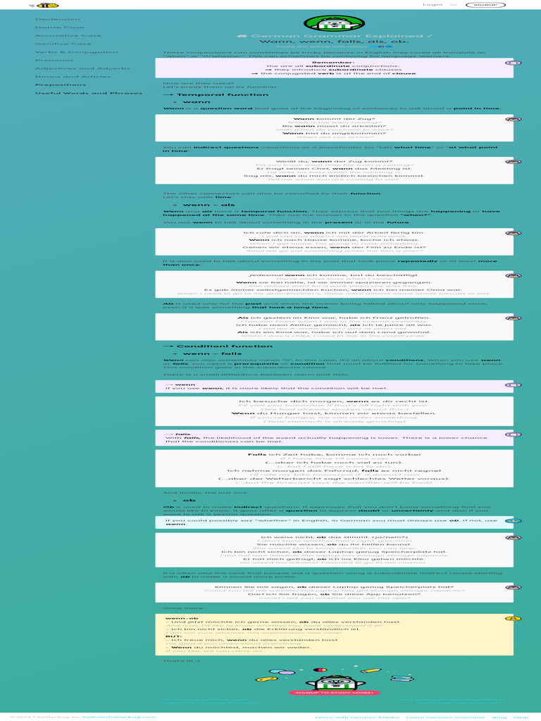 Wann, Wenn, Falls, Als, Ob. - German Grammar - Chatterbug | PDF ...