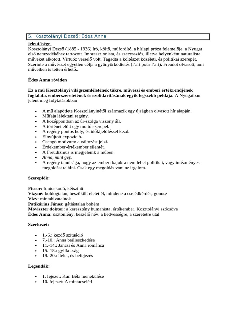 Kosztolányi Dezső Édes Anna | PDF