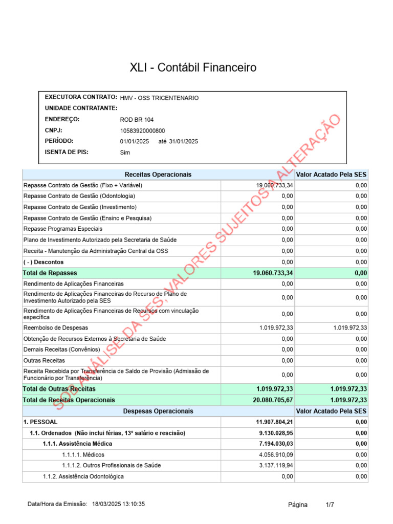 Relatorio Contabil Financeira 01.2025 | PDF | Empréstimos | Dinheiro