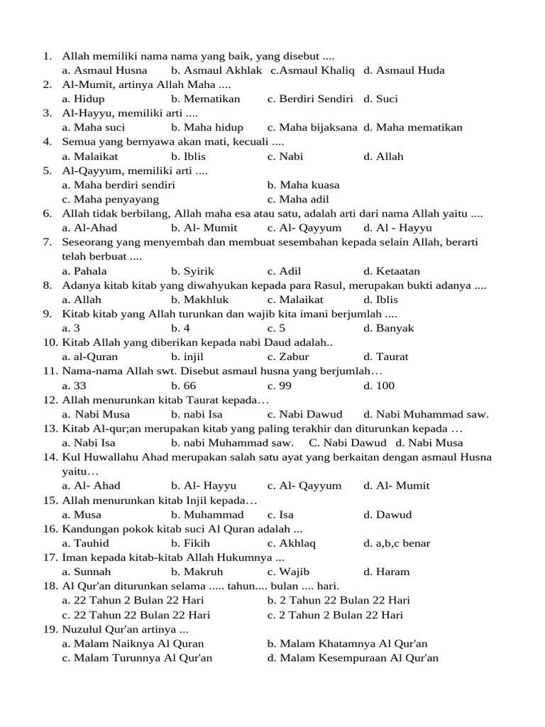 Soal Pai KLS 5 Bab 2 Kumer | PDF