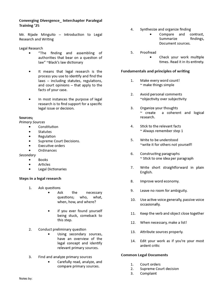 Converging Divergence Interchapter Paralegal Training Notes | PDF ...