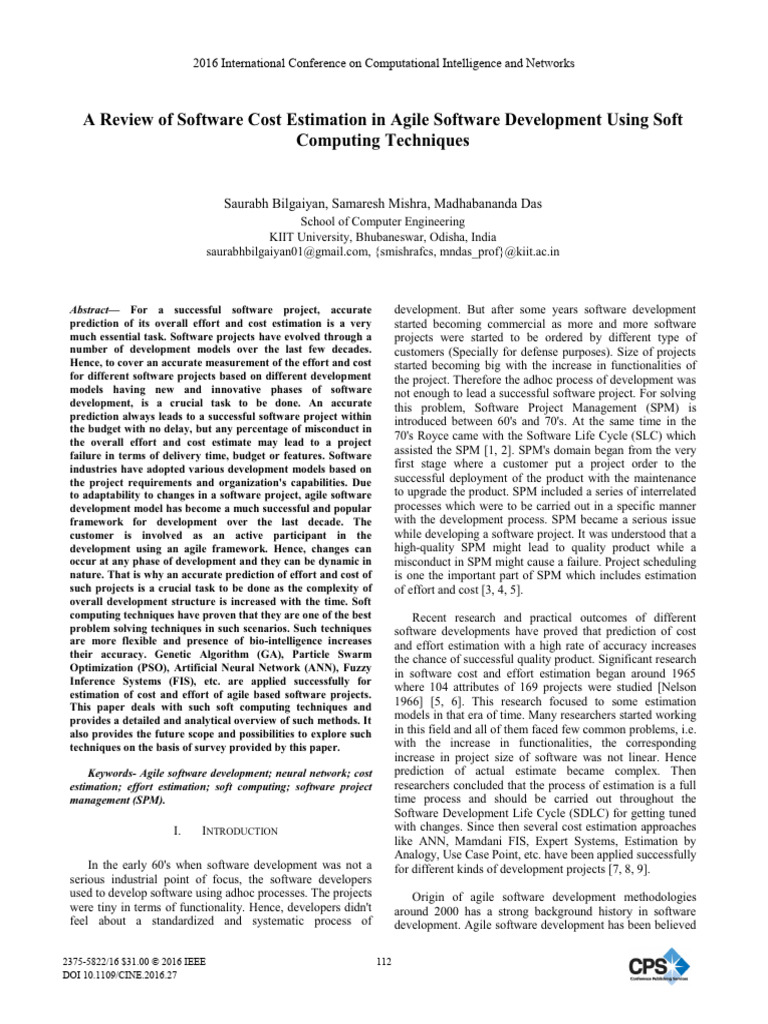 2016 A Review of Software Cost Estimation in Agile Software Development Using Soft Computing ...