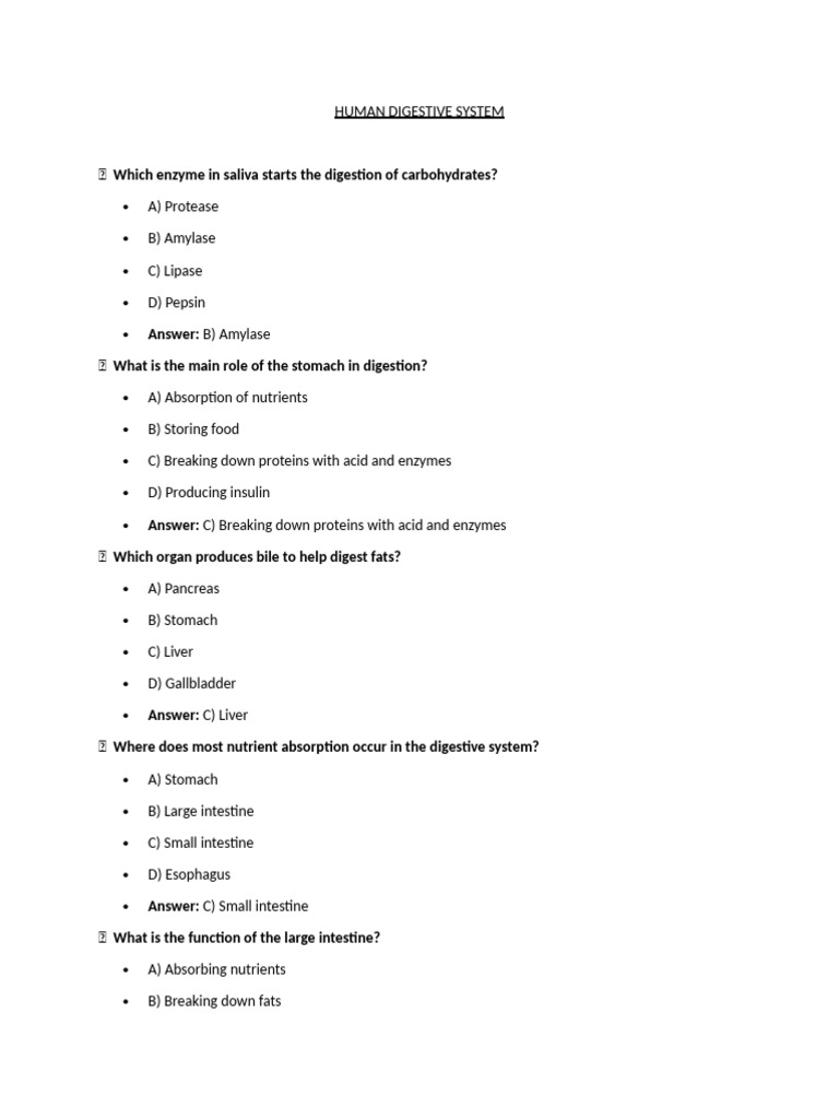 HUman Digestive System MCQs | PDF | Digestion | Human Digestive System