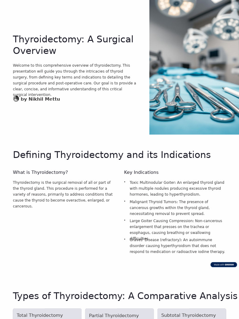 Thyroidectomy A Surgical Overview | PDF | Thyroid | Hyperthyroidism