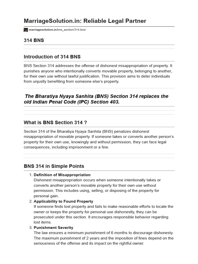 Dishonest Misappropriation Under BNS 314 | PDF | Crimes | Crime & Violence