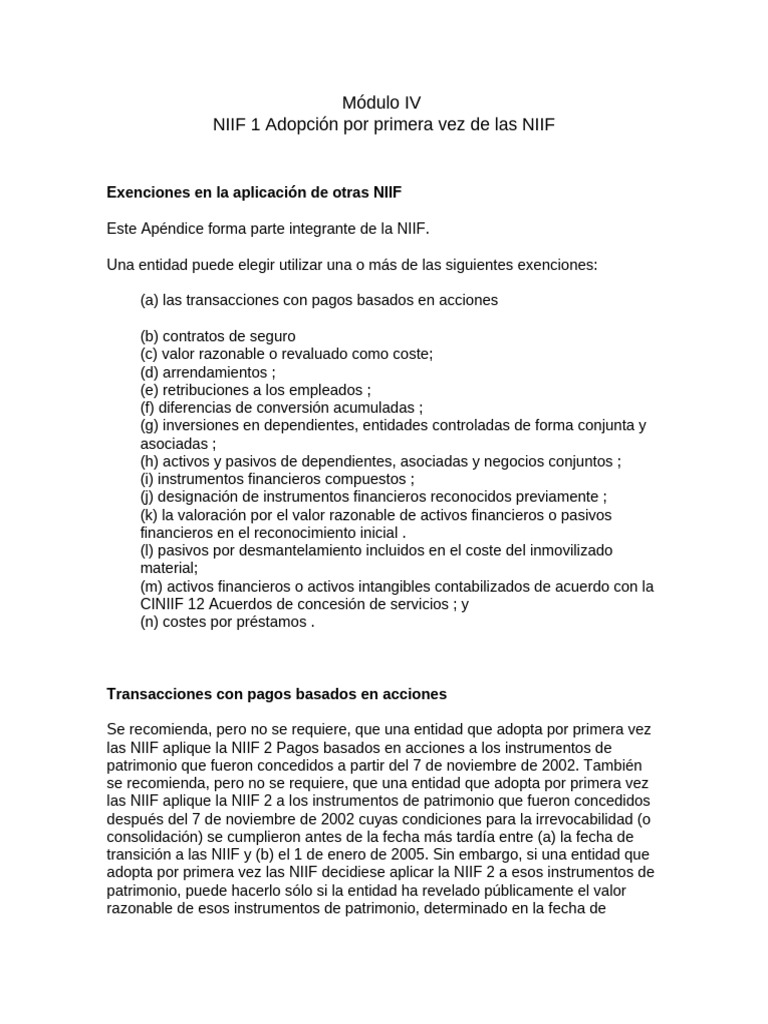 Resumen NIIF 1 | PDF | normas internacionales de INFORMACION FINANCIERA ...