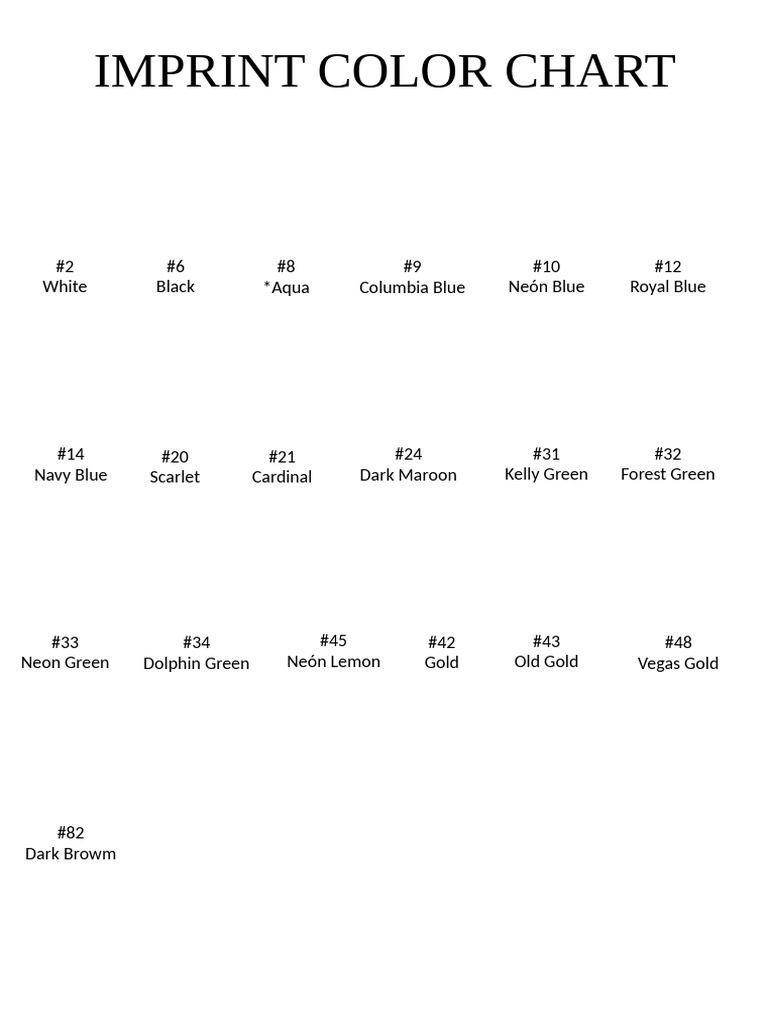 Color Imprint Chart for Printing | PDF