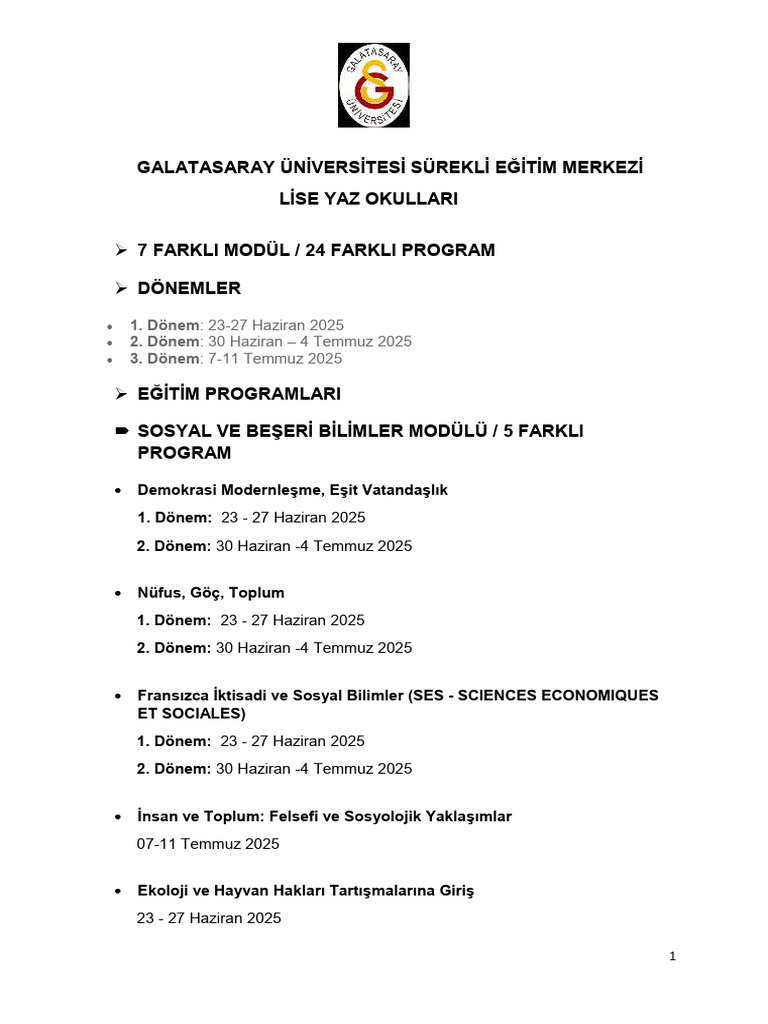 Gsu - Yaz Okullari 2025 | PDF