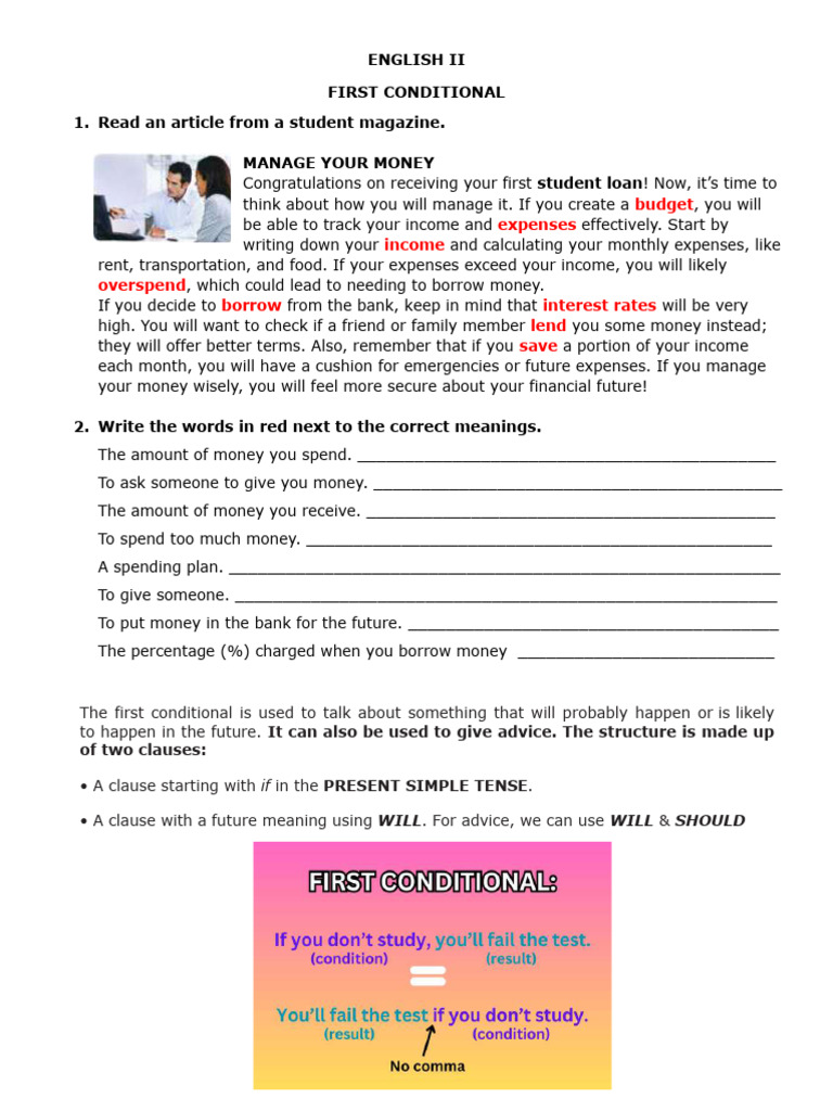 English II - First Conditional | PDF | Interest