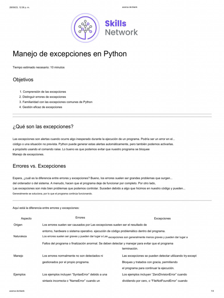Manejo de Excepciones en Python | PDF | Python (lenguaje de programación) | Error de programación