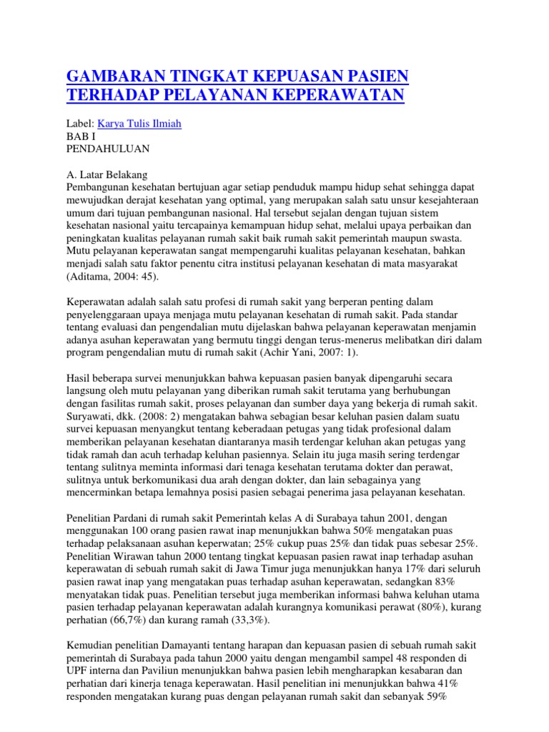 Gambaran Tingkat Kepuasan Pasien Terhadap Pelayanan Keperawatan Pdf