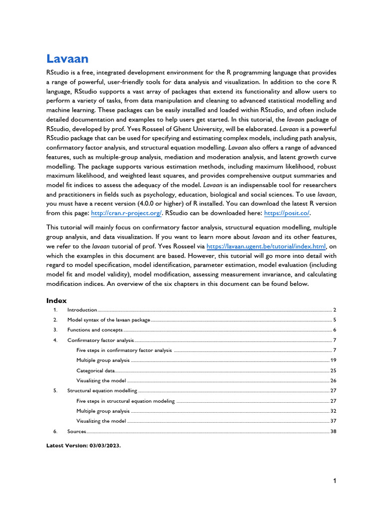 Lavaan Package in RStudio | PDF | Structural Equation Modeling | Estimator