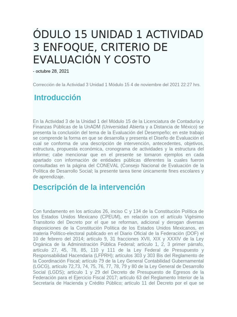 ÓDULO 15 UNIDAD 1 ACTIVIDAD 3 ENFOQUE | PDF | Presupuesto