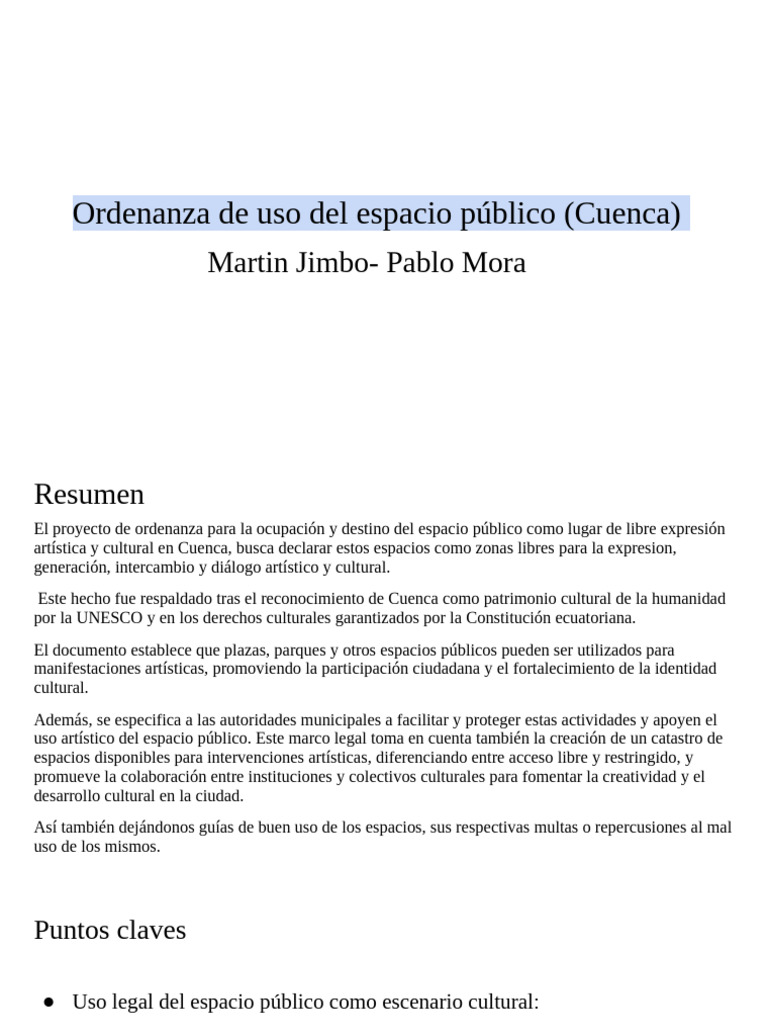 Ordenanza de Uso Del Espacio Público (Cuenca) | PDF | Libertad de expresión