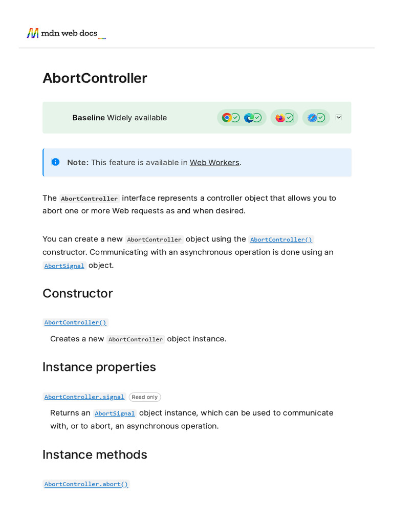 AbortController - Web APIs - MDN | PDF | Constructor (Object Oriented Programming) | Programming