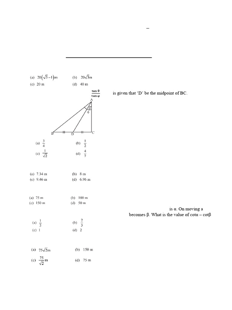 Class X Some Applications of Trigonometry Maths Assignment 1 1724405942 ...