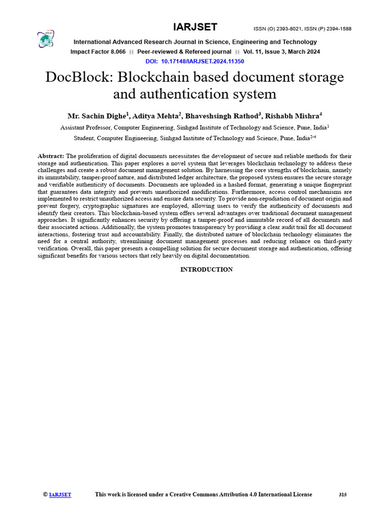 DocBlock Blockchain Based Document Storage and Aut | PDF | Security ...