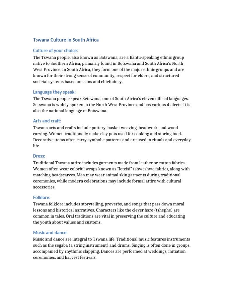 Tswana Culture and Festivals Overview | PDF