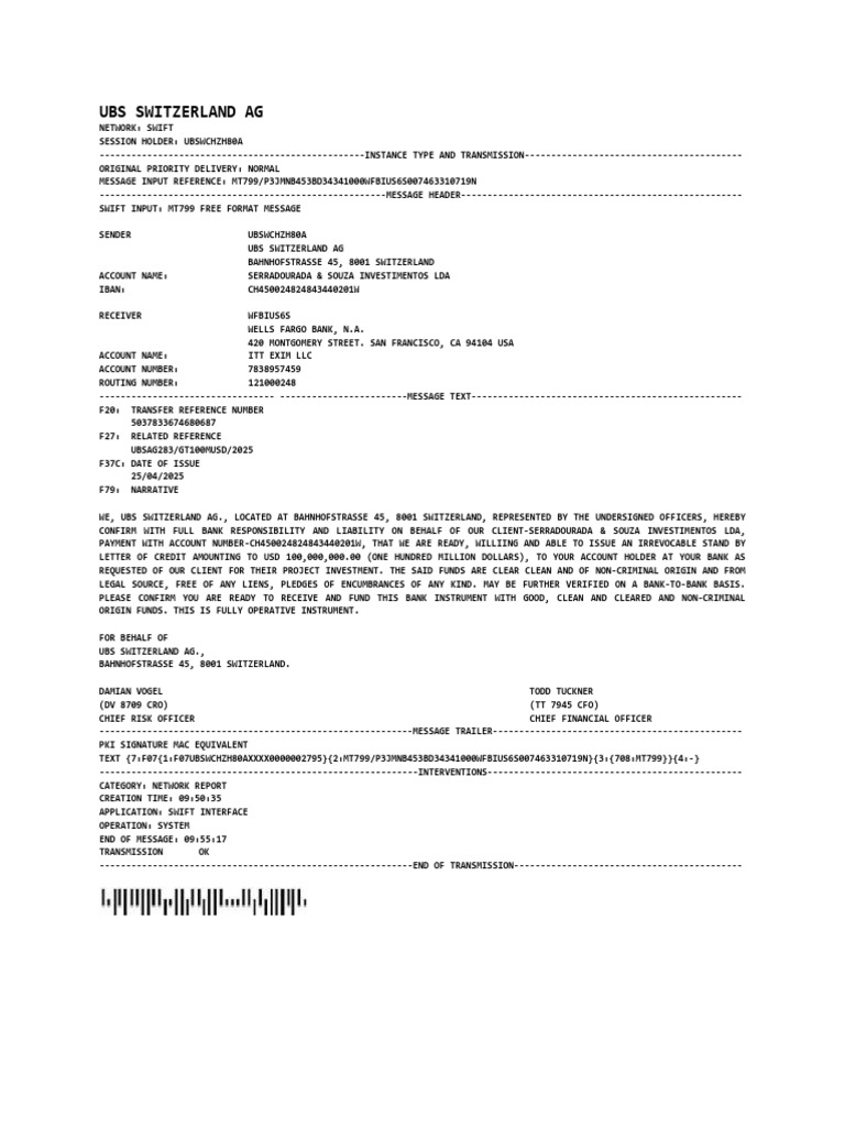 MT799 RWA Interbank SWIFT Copies | PDF | Service Industries | Personal ...