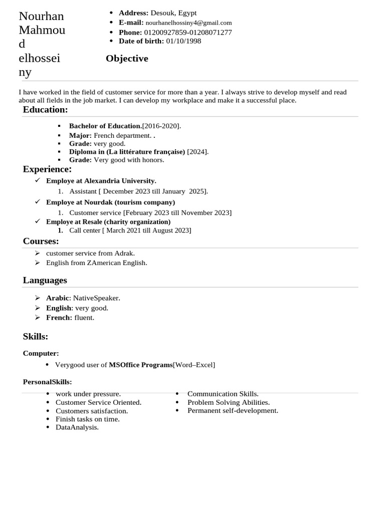 Nourhan Elhusseiny Cv-1 | PDF