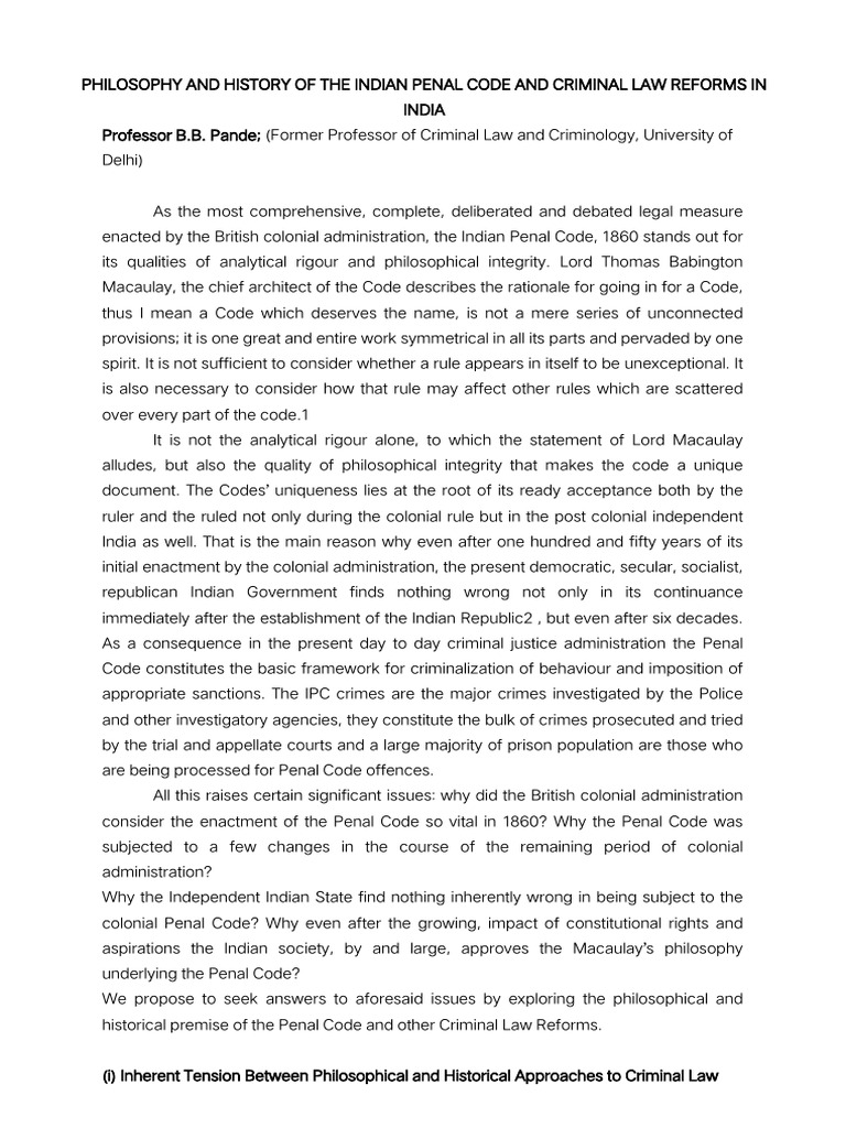 Module 1 PHILOSOPHY AND HISTORY OF THE INDIAN PENAL CODE | PDF