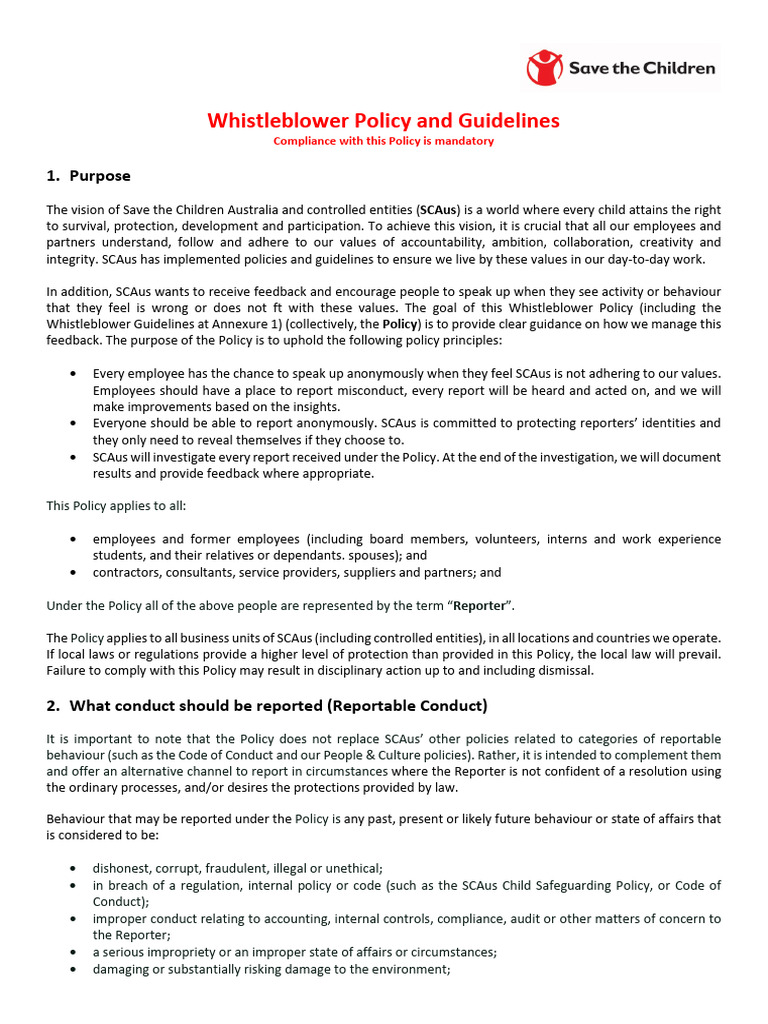 Whistleblower Policy Overview for SCAus | PDF | Justice | Crime & Violence