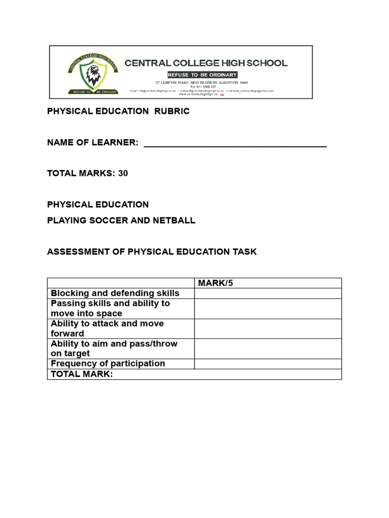 Physical Education Assessment Rubric | PDF