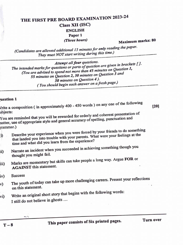 Cms Isc First Pre Board English Language | PDF